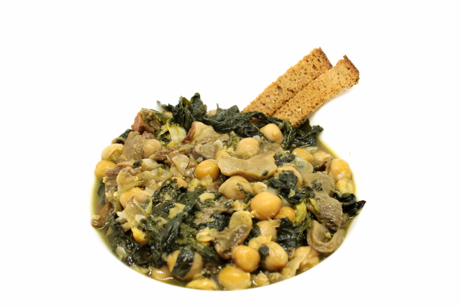 Zuppa di ceci, cavolo nero e funghi porcini con stick di pane di segale ...